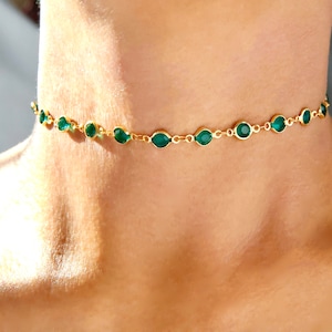 Royal Green Rhinestone Choker, Deep Green Gemstone Chokers, Dainty ...