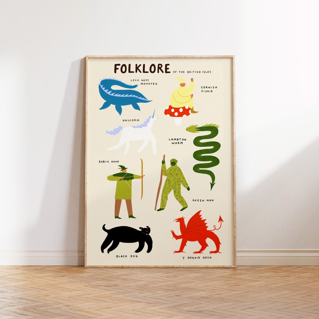 British Folklore Creatures Art Print, Mythology & Legends Poster ...