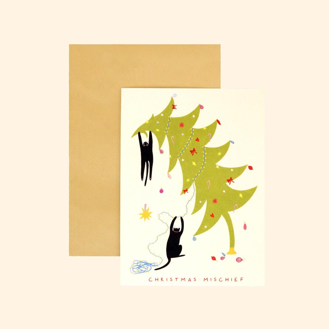 Mischief Christmas Card | Funny | Cat Card | Christmas Tree | Black ...