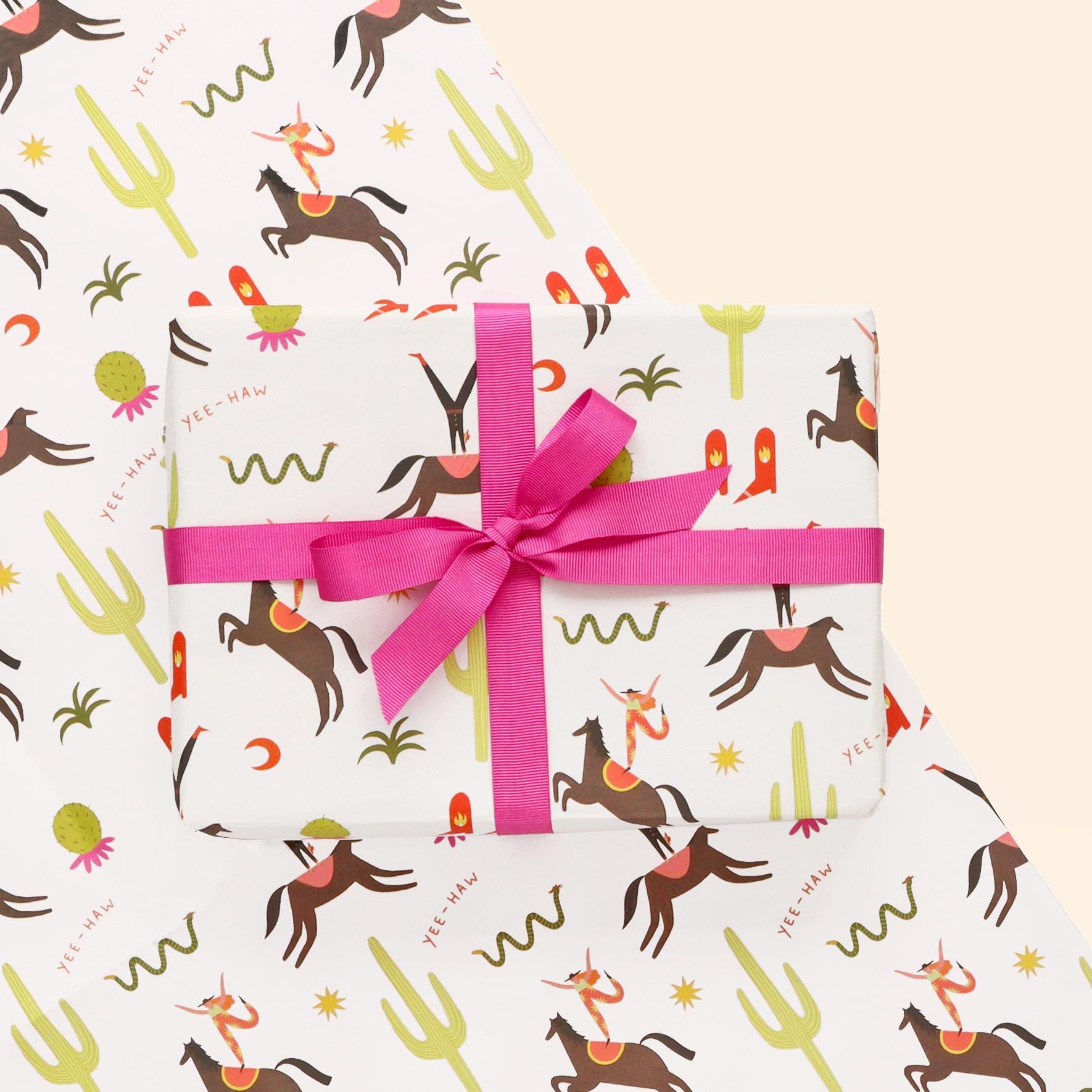 Cactus Cowboys Gift Wrap Sheet, Western Cowboy Cowgirl Pattern, Rodeo ...