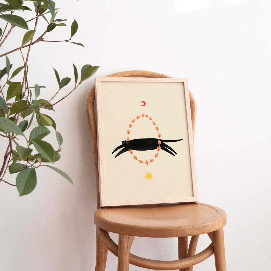 Fiery Circus Cat Art Print Black Cat Nursery Wall Art Circus Cat Art ...