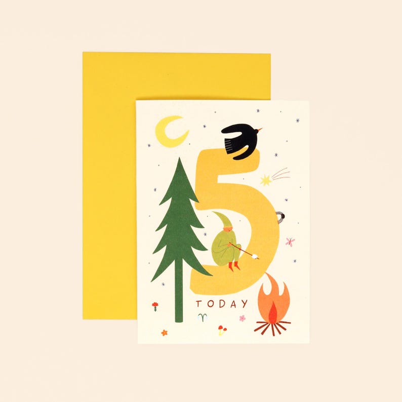 5th Birthday Card, Age 5 Kids Birthday Card, Colourful Nature Birthday ...