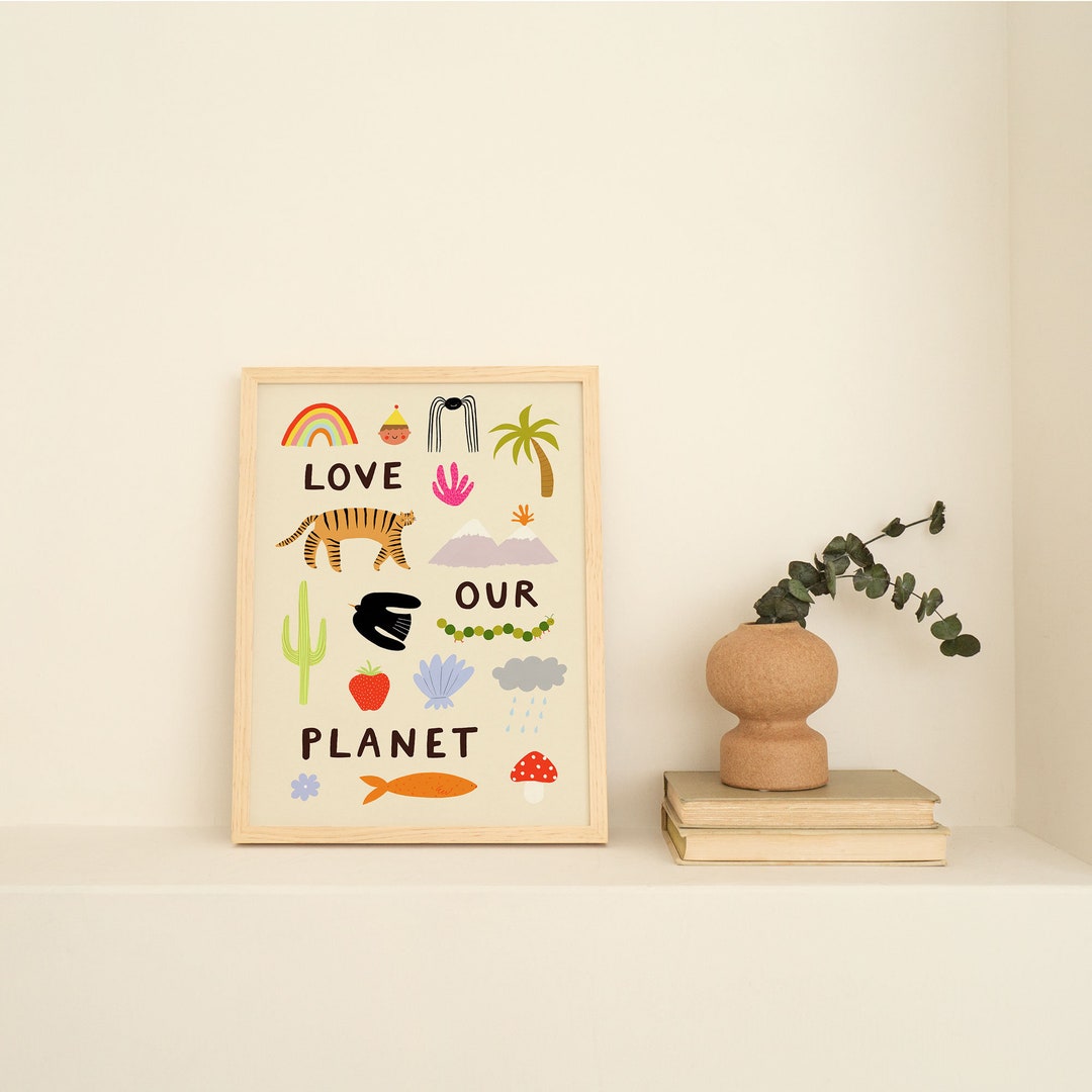 Love Our Planet Art Print Nature Lover Folky Animals Folky Slow Living ...