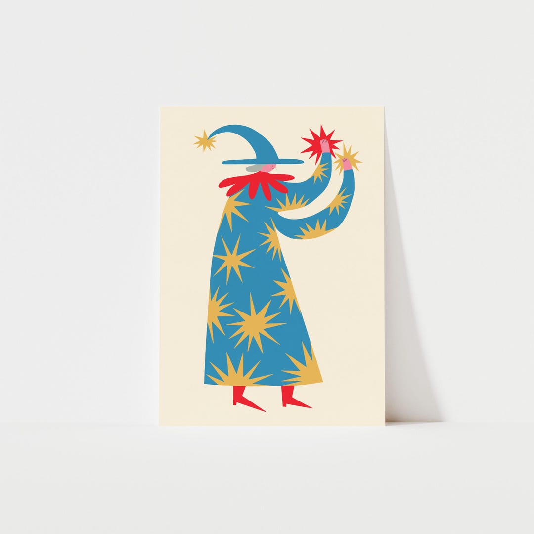 Wizard Art Print | Magical Nursery Wall Art | Friendly Spellcaster ...