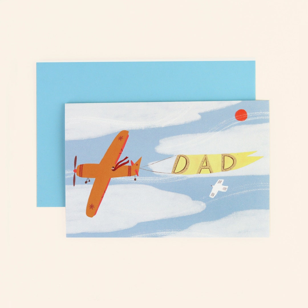 Dad Birthday Card, Vintage Plane Banner “DAD”, Aviation Lover Greeting ...