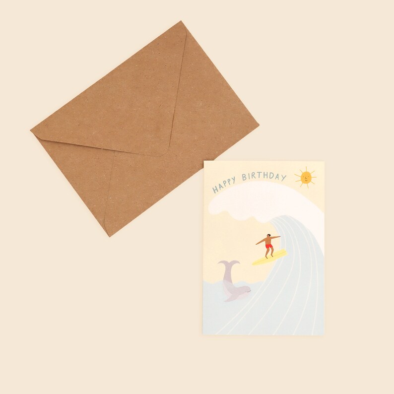 Surfer Birthday Card, Happy Birthday Surfing Design, Wave + Surfboard ...