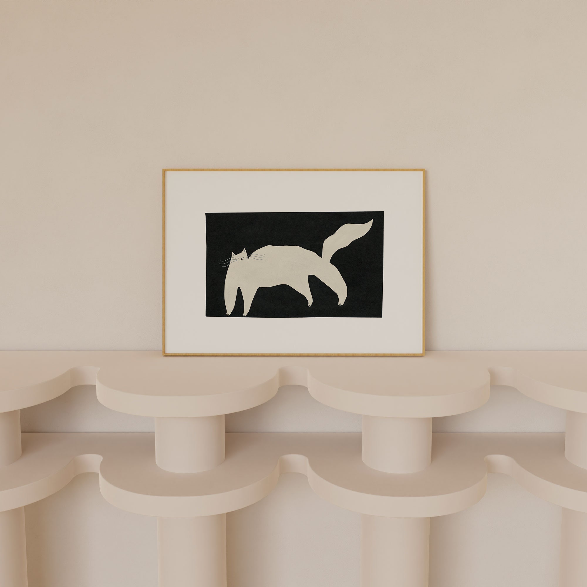 White Cat Art Print Cat Wall Decor Black and White Minimalistic Cat Art ...