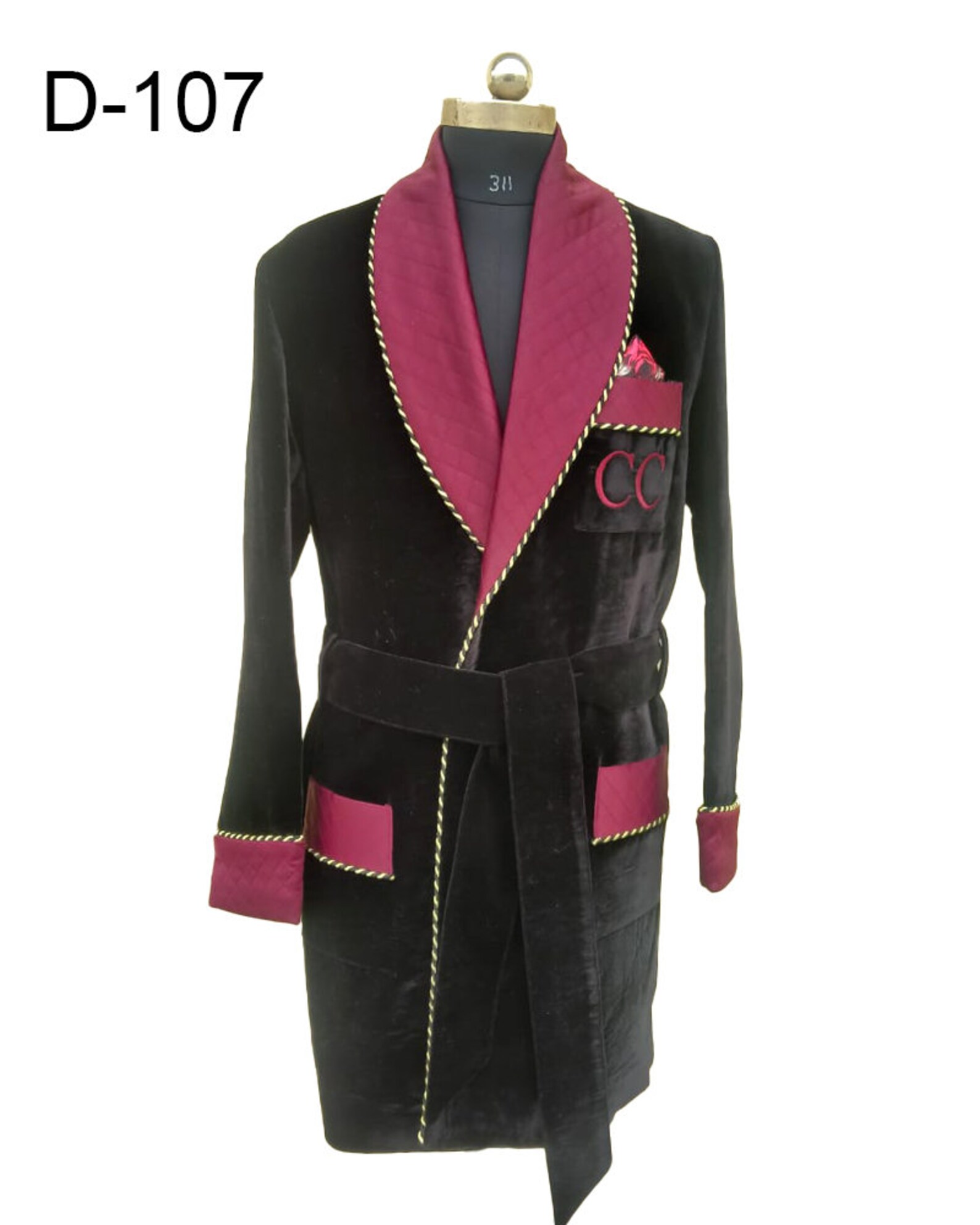 Custom Made Mens Smoking Jacket With Initial Monogram Dinner - Etsy