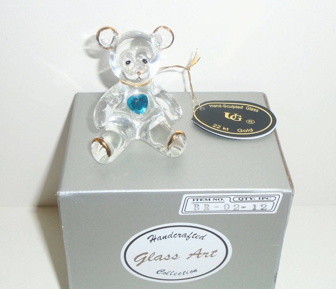Unison Gifts UG 2" Glass Birthstone Bear March Aquamarine 22k Gold Trim ...