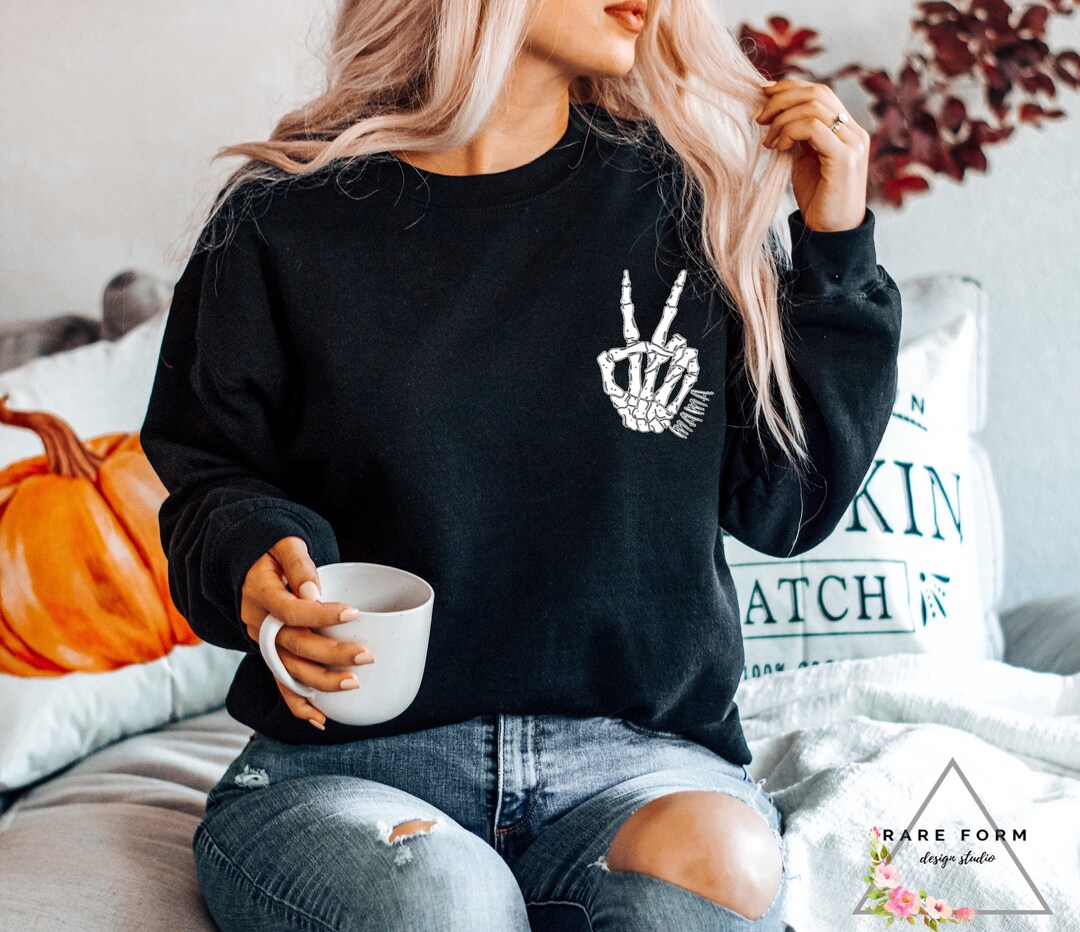 Skeleton Peace Sign - Skeleton Mama Crewneck -trendy Mom Sweatshirt ...