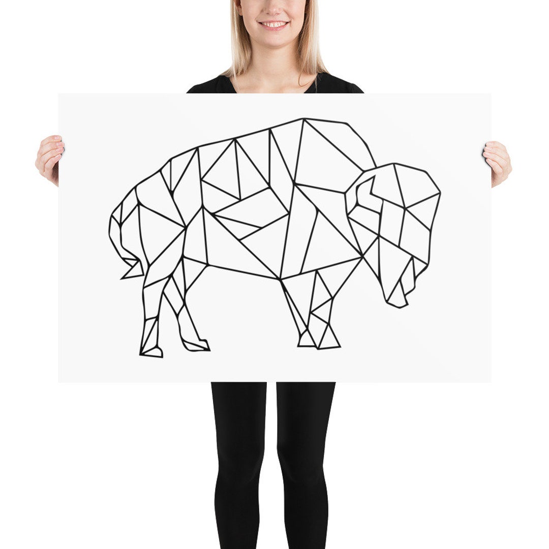 Buffalo Poster, Geometric Wall Art, Geometric Animal, Geometric Buffalo ...