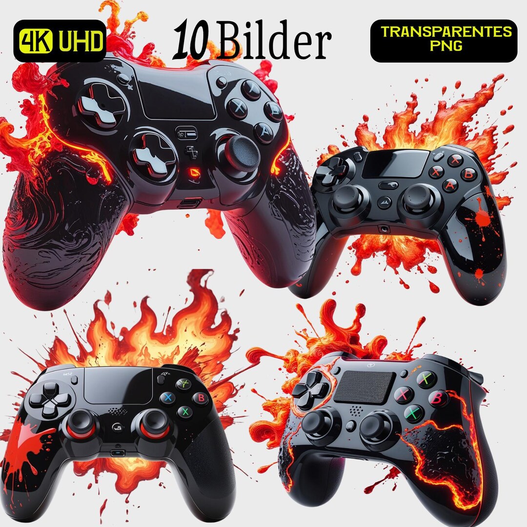 Game Controller With Flames 10 Pngs – Gaming Clipart in 4K for ...