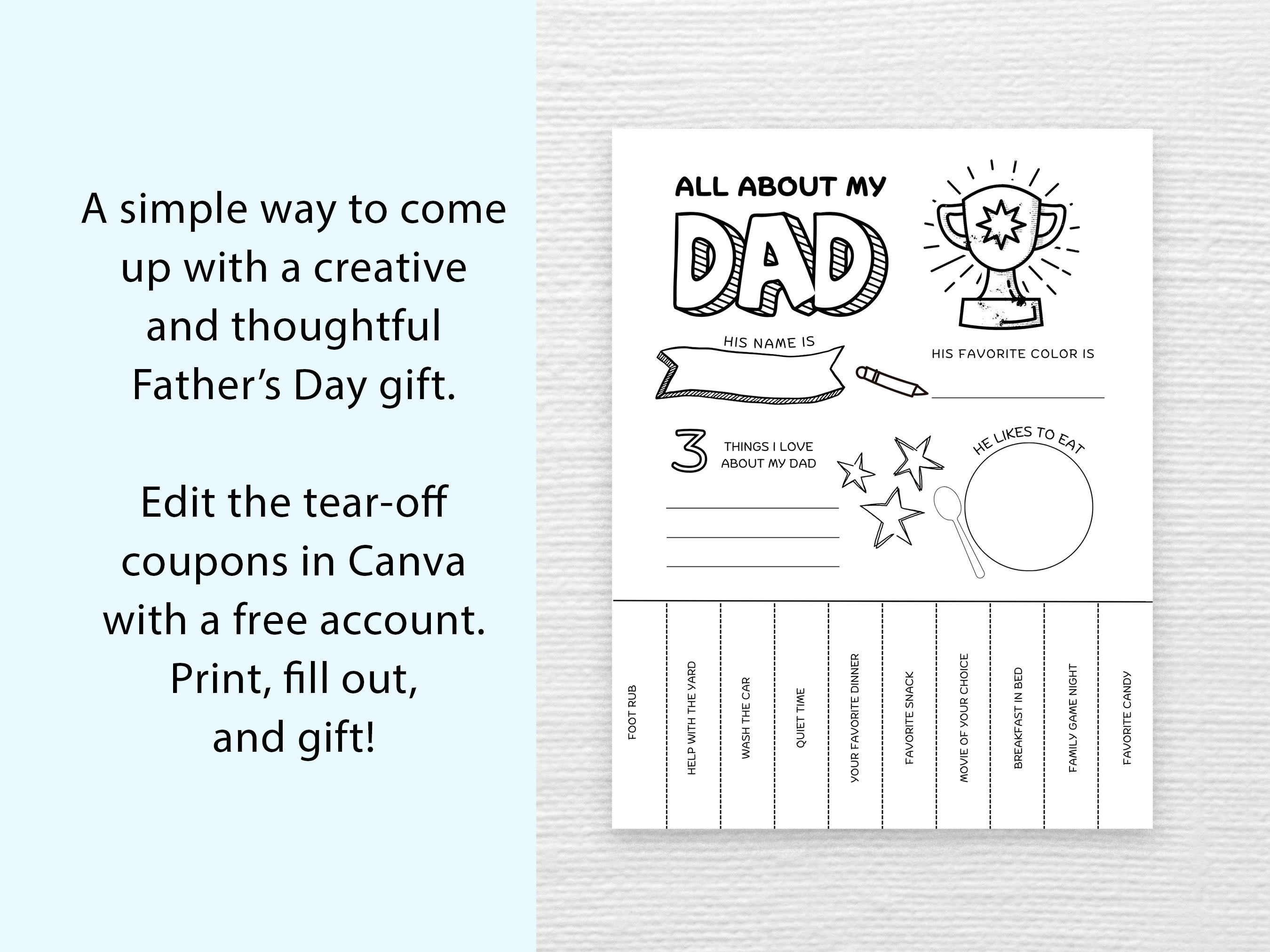 All About My Dad, Meaningful Dad Gift, Father's Day Activity, Father's ...