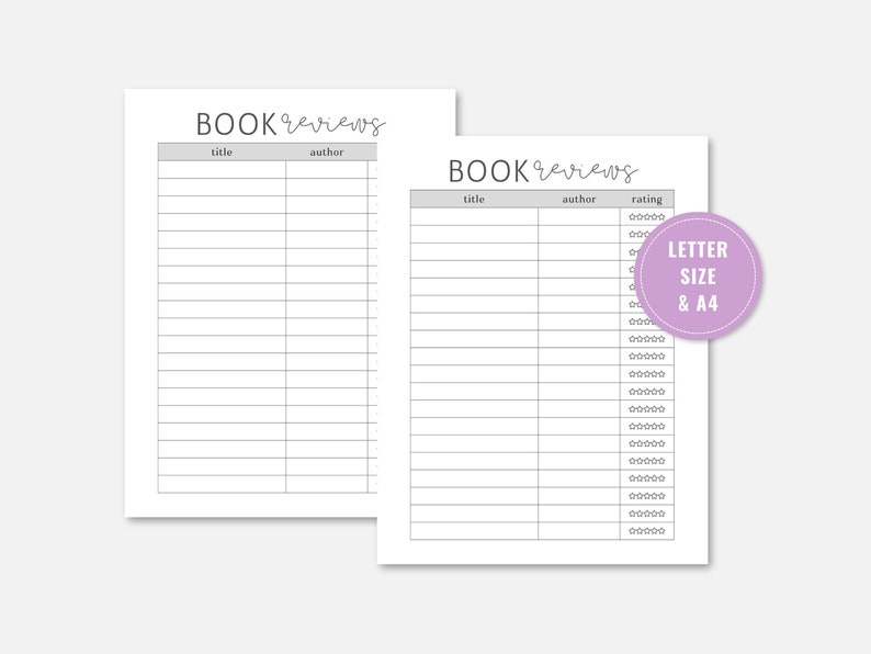 Book Review Chart Book Review Printable, Reading Challenge, Simple Book ...