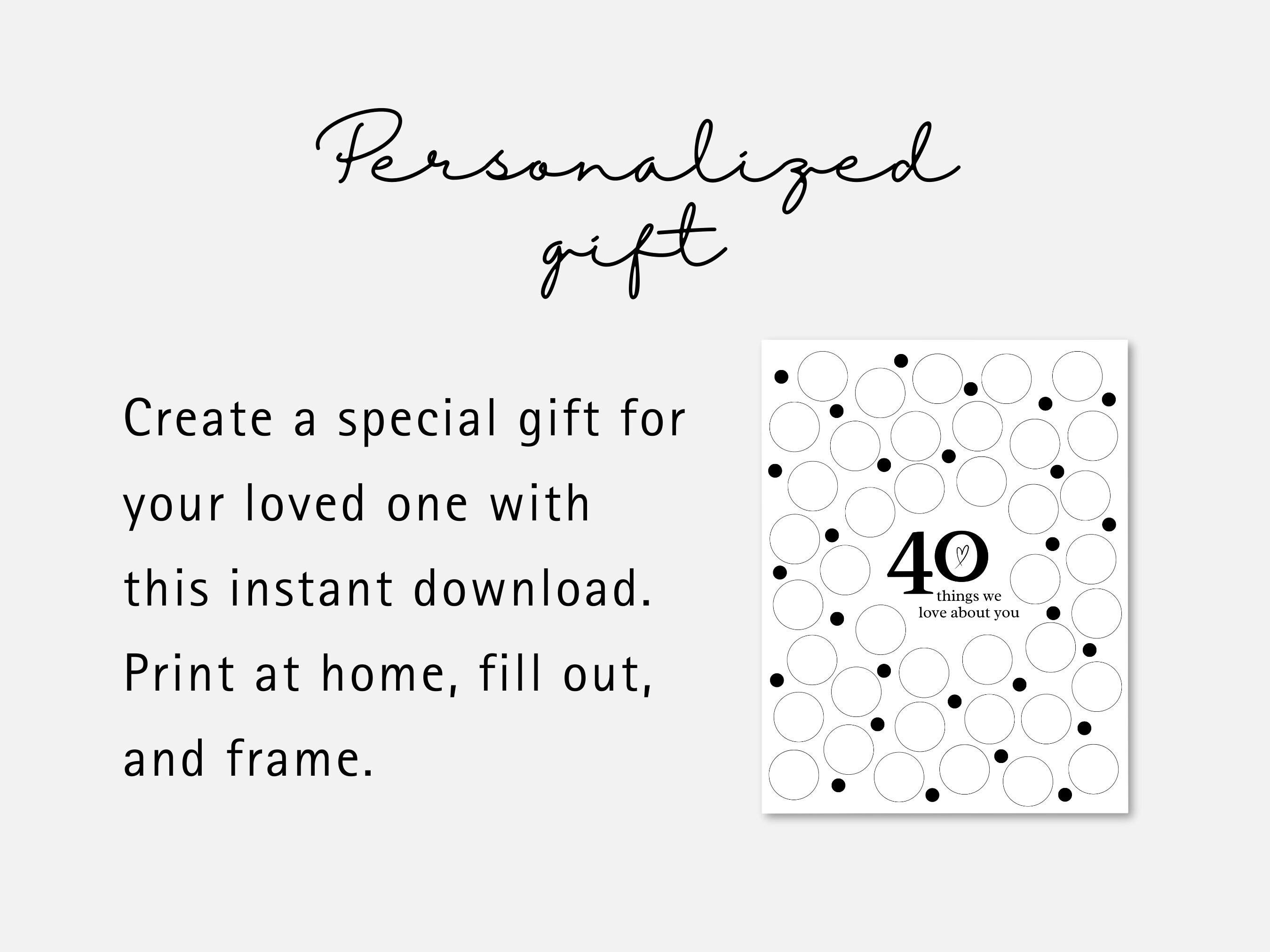 40 Things We Love About You Template, 40th Birthday Sign, 40 Reasons ...