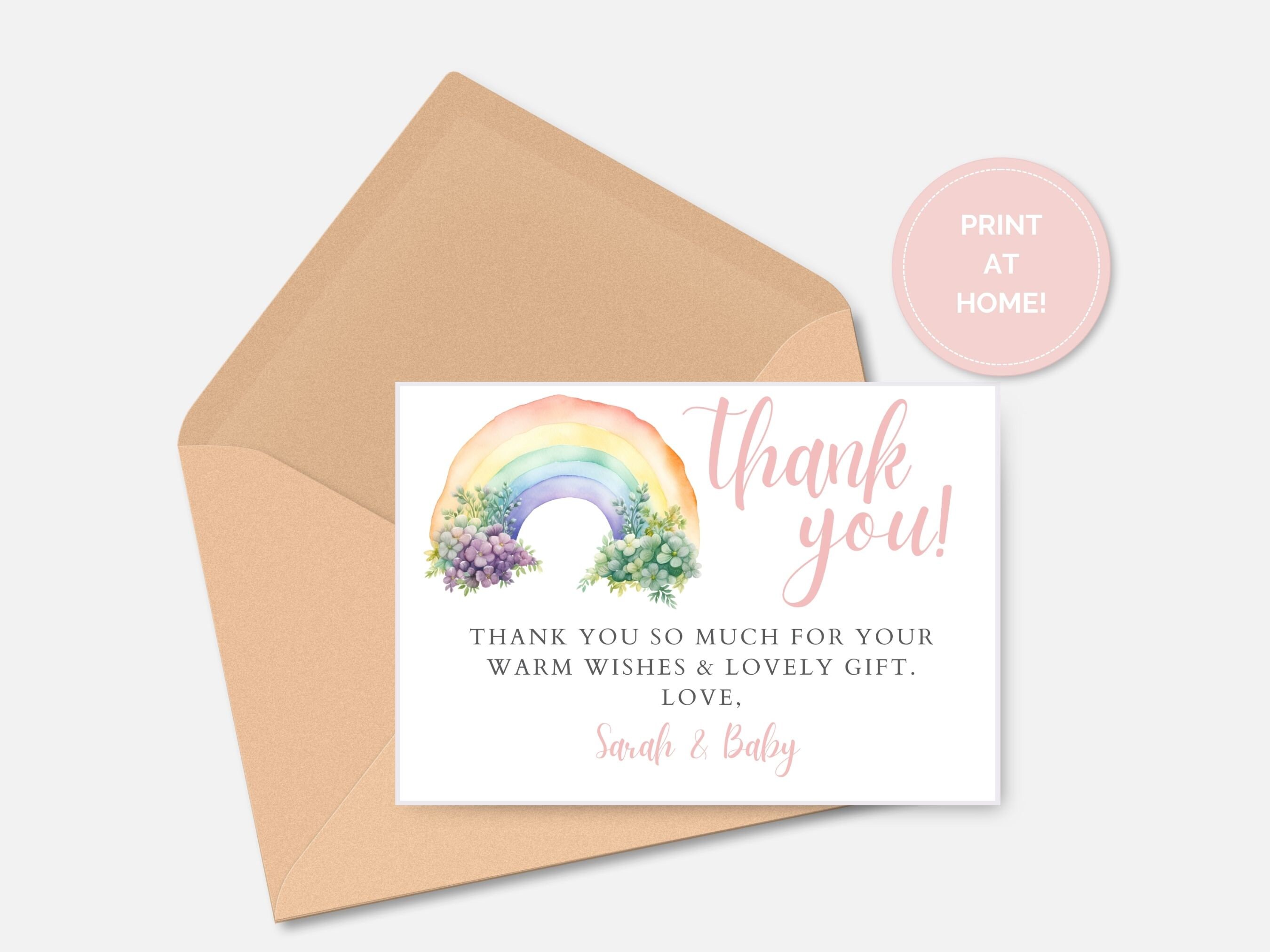 Editable Rainbow Baby Shower Thank You Card Pastel Baby Shower ...