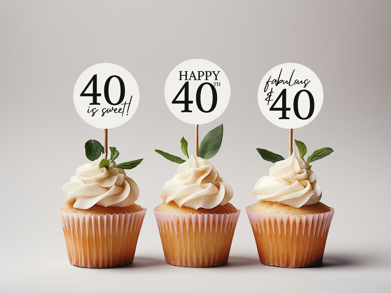 40th Birthday Cupcake Toppers, Dessert Topper, Fabulous & 40 ...