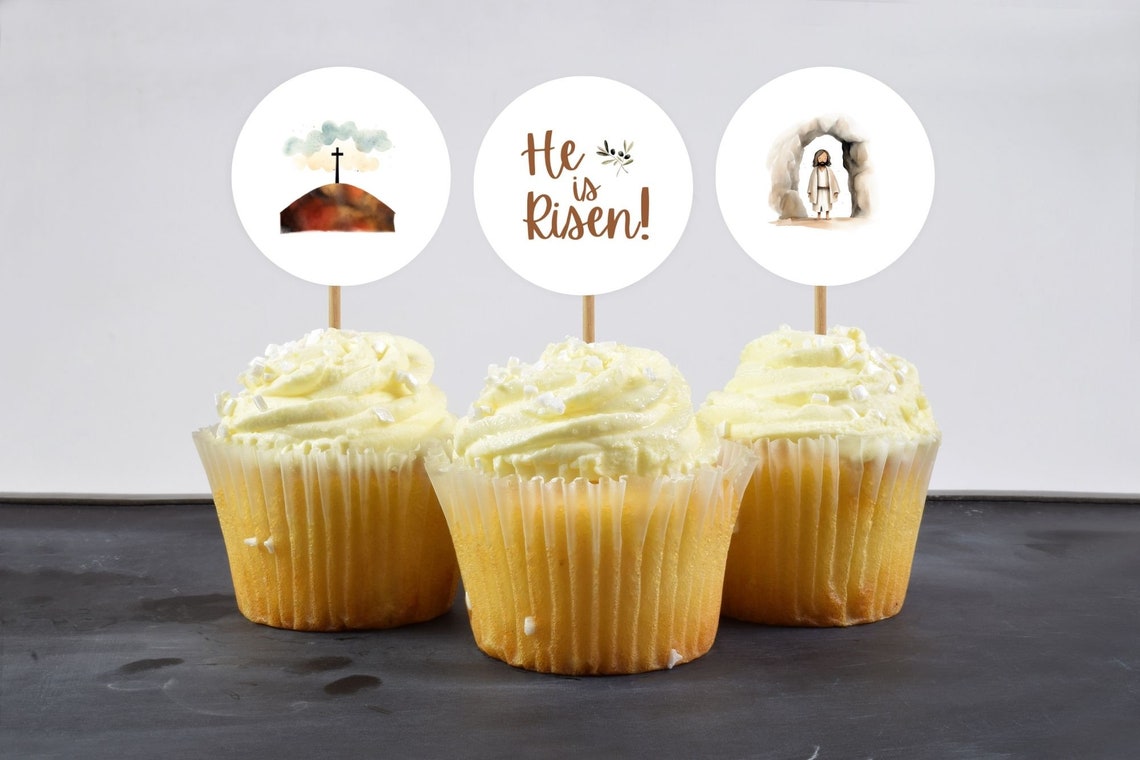 Religious Easter Cupcake Toppers | Printable Cupcake Toppers, He is ...