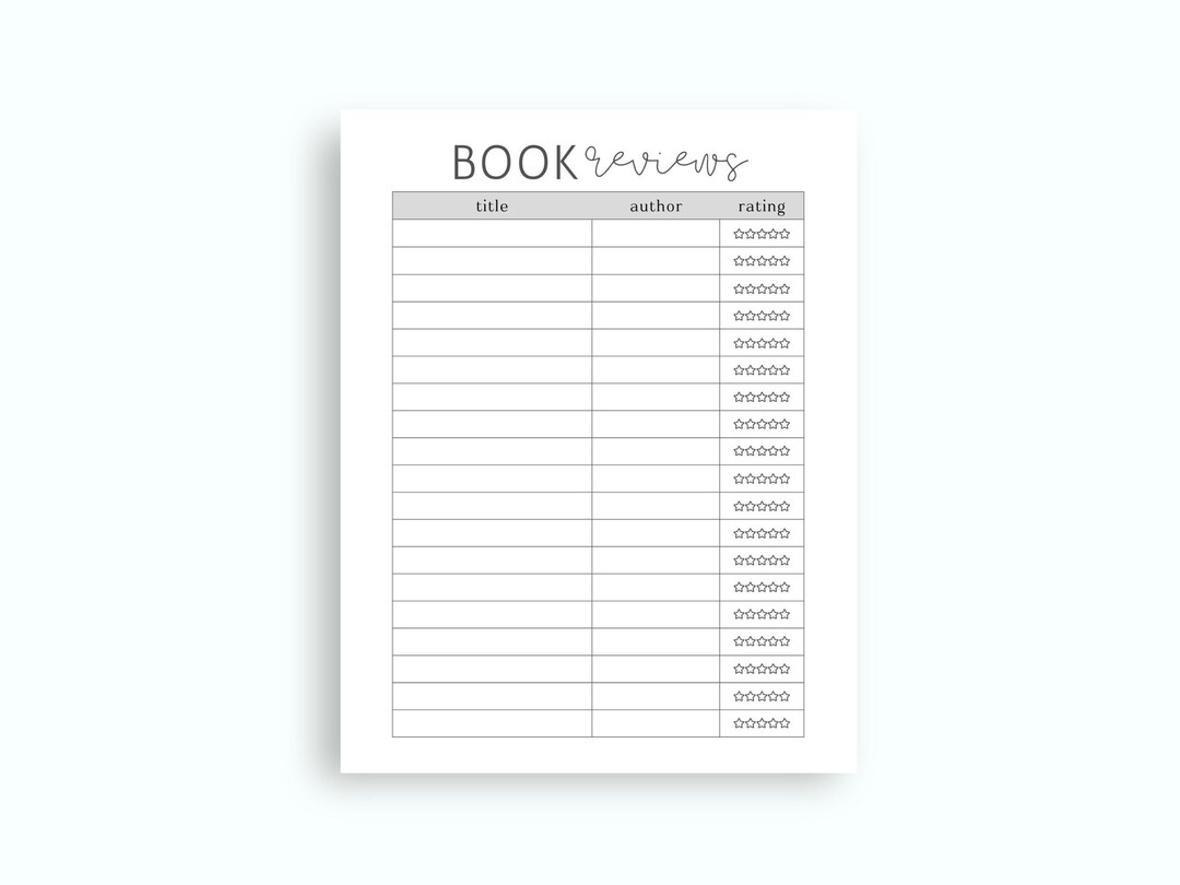 Book Review Chart Book Review Printable, Reading Challenge, Simple Book ...
