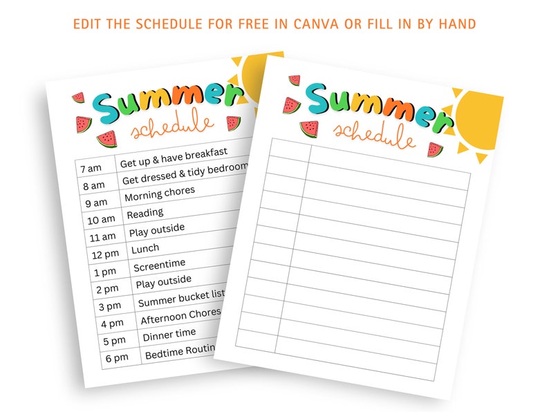 Summer Schedule for Kids, Summer Chore Chart, Summer Checklist, Kids ...