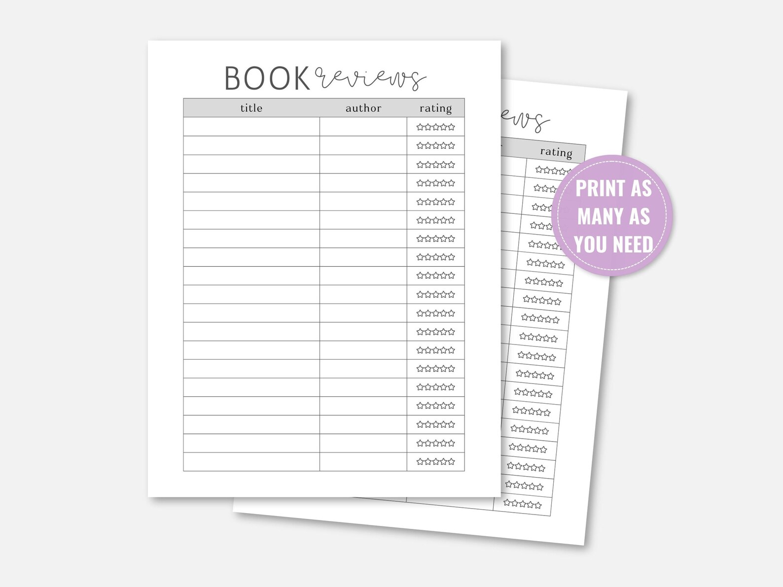 Book Review Chart Book Review Printable, Reading Challenge, Simple Book ...