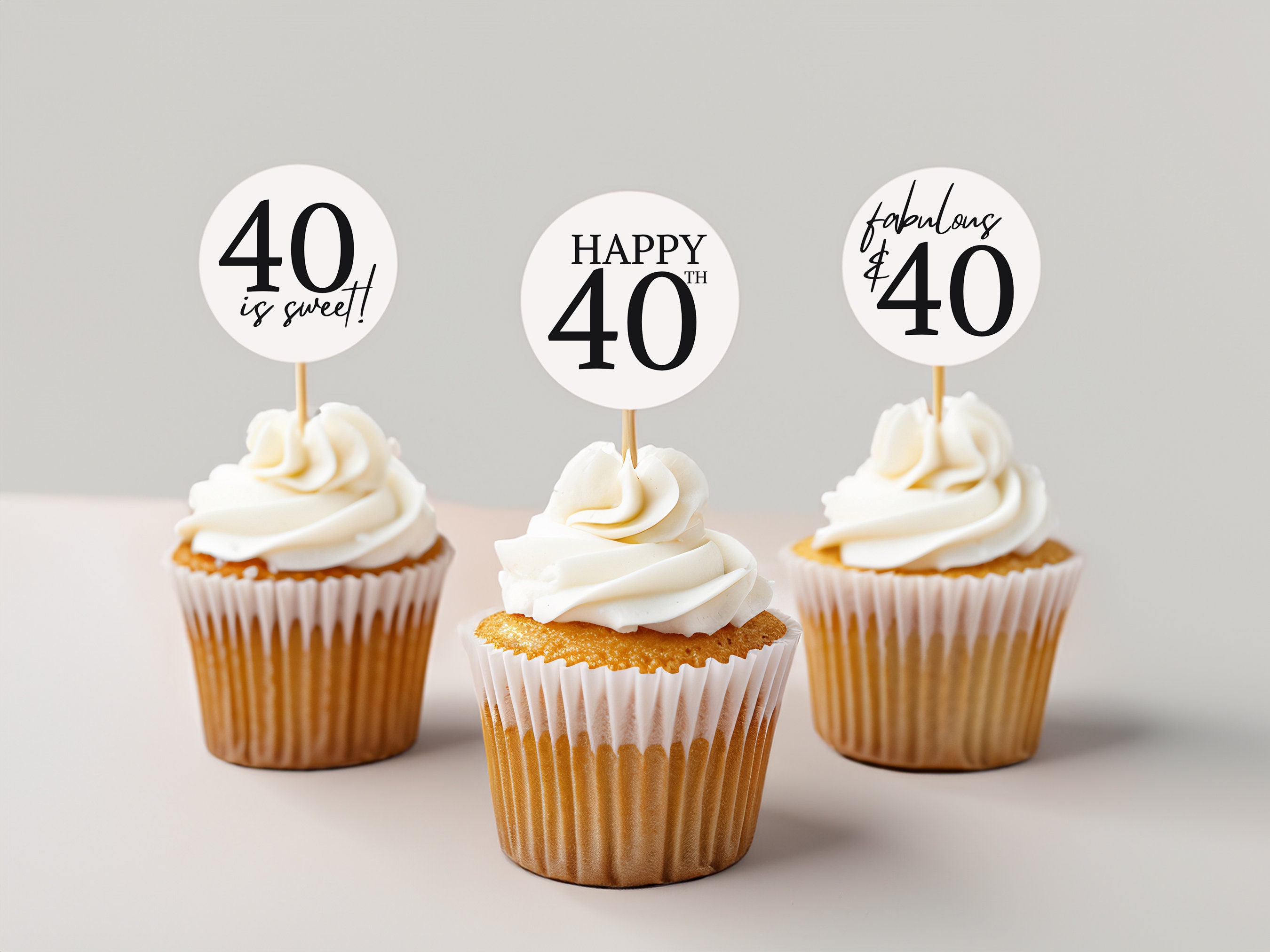 40th Birthday Cupcake Toppers, Dessert Topper, Fabulous & 40 ...