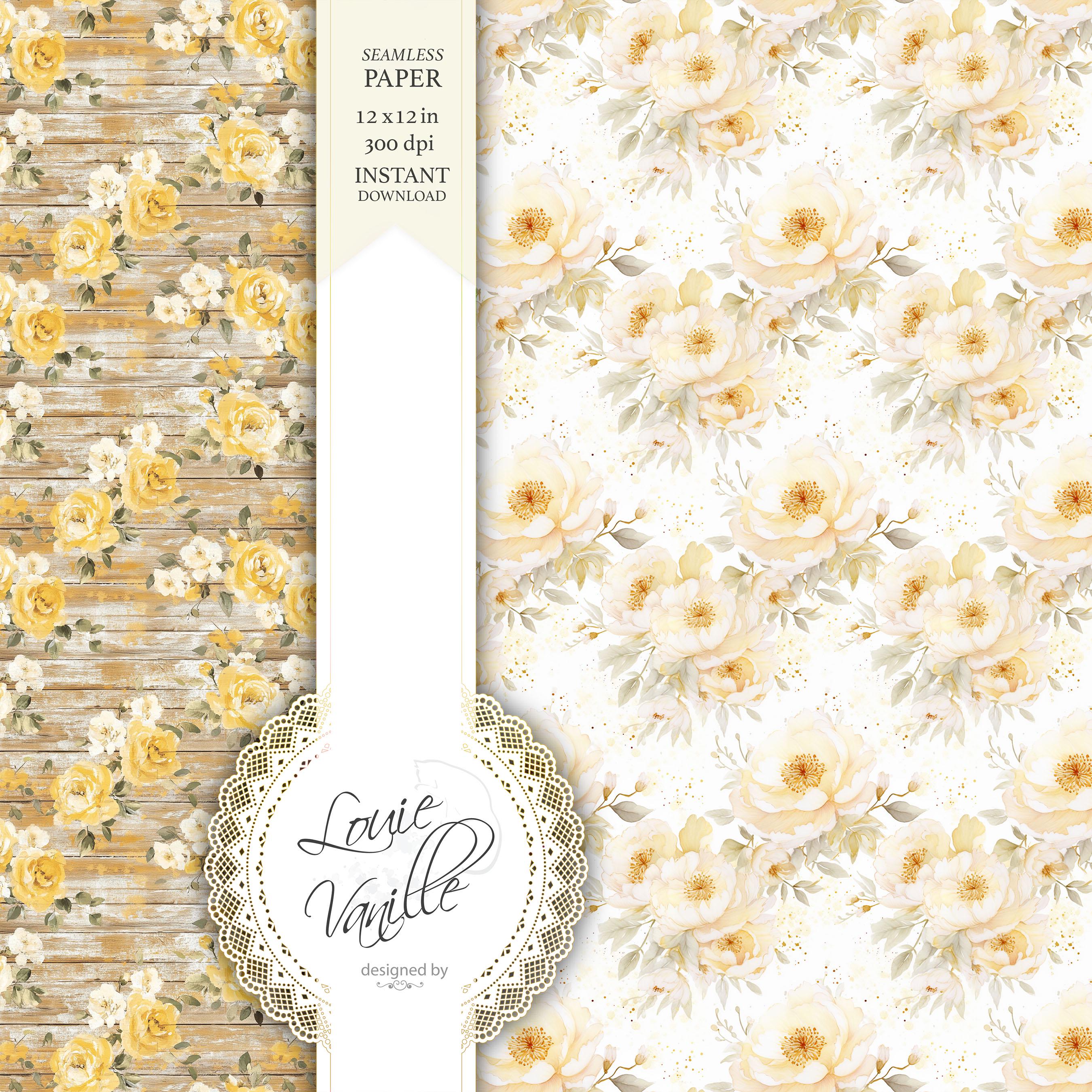 Yellow Roses Digital Paper Pack: Seamless Shabby Chic Backgrounds ...