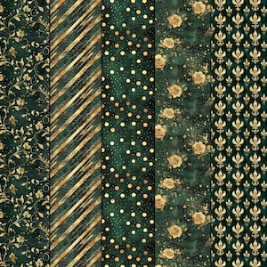 Green and Gold Digital Paper, SEAMLESS Distressed Patterns ...