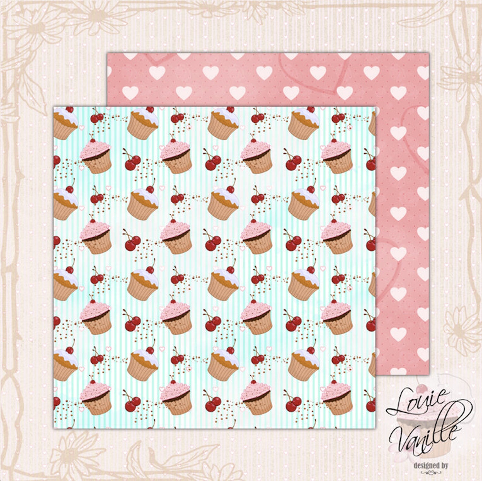 Tea Party Digital Paper Pack: Cupcakes, Scrapbook Print (PNG) - Etsy