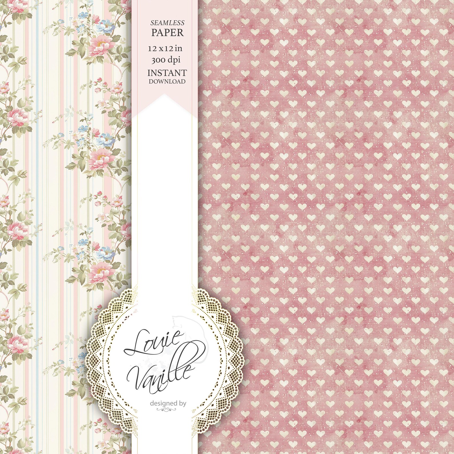 Pink Vintage Romance Digital Paper Pack: Seamless Shabby Textures ...