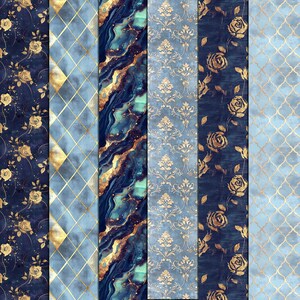 Blue and Gold Digital Paper, SEAMLESS Distressed Patterns, Scrapbooking ...