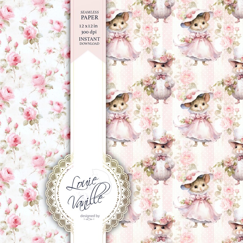 Spring Roses Digital Paper SEAMLESS, Pink Vintage Roses, Vintage ...