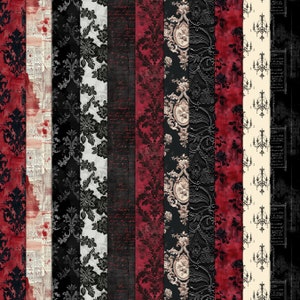 Gothic Halloween Distressed Digital Paper Pack, Black and Red Seamless ...