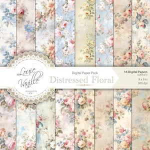 Vintage Distressed Floral Digital Paper Pack, SEAMLESS Background Paper ...