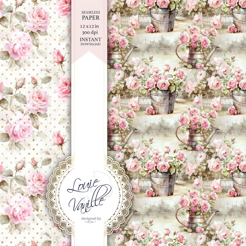 Spring Roses Digital Paper SEAMLESS, Pink Vintage Roses, Vintage ...