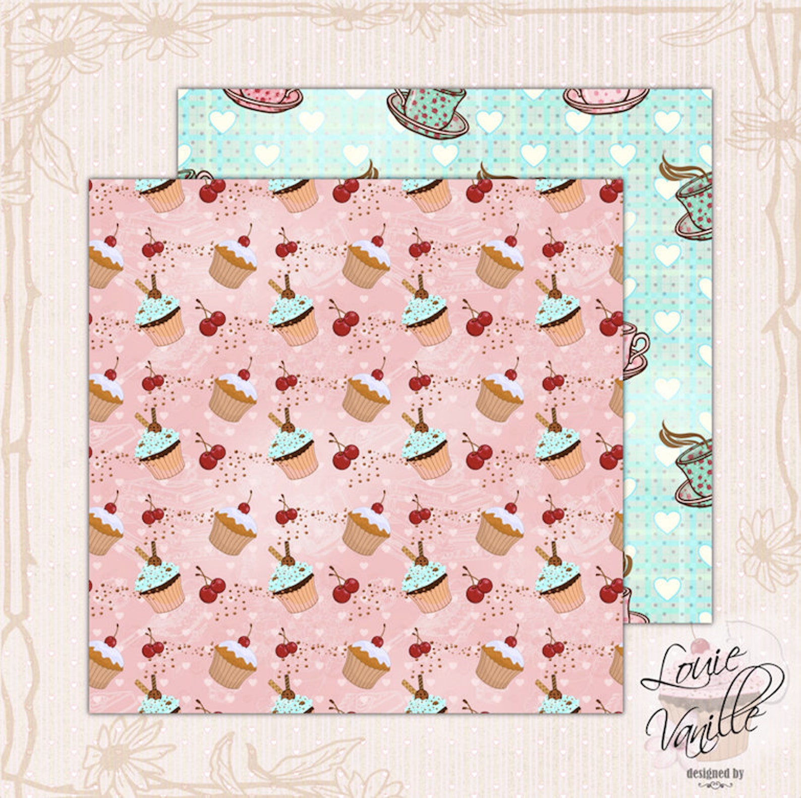 Tea Party Digital Paper Pack, Cupcake Digital Paper, Tea Party ...