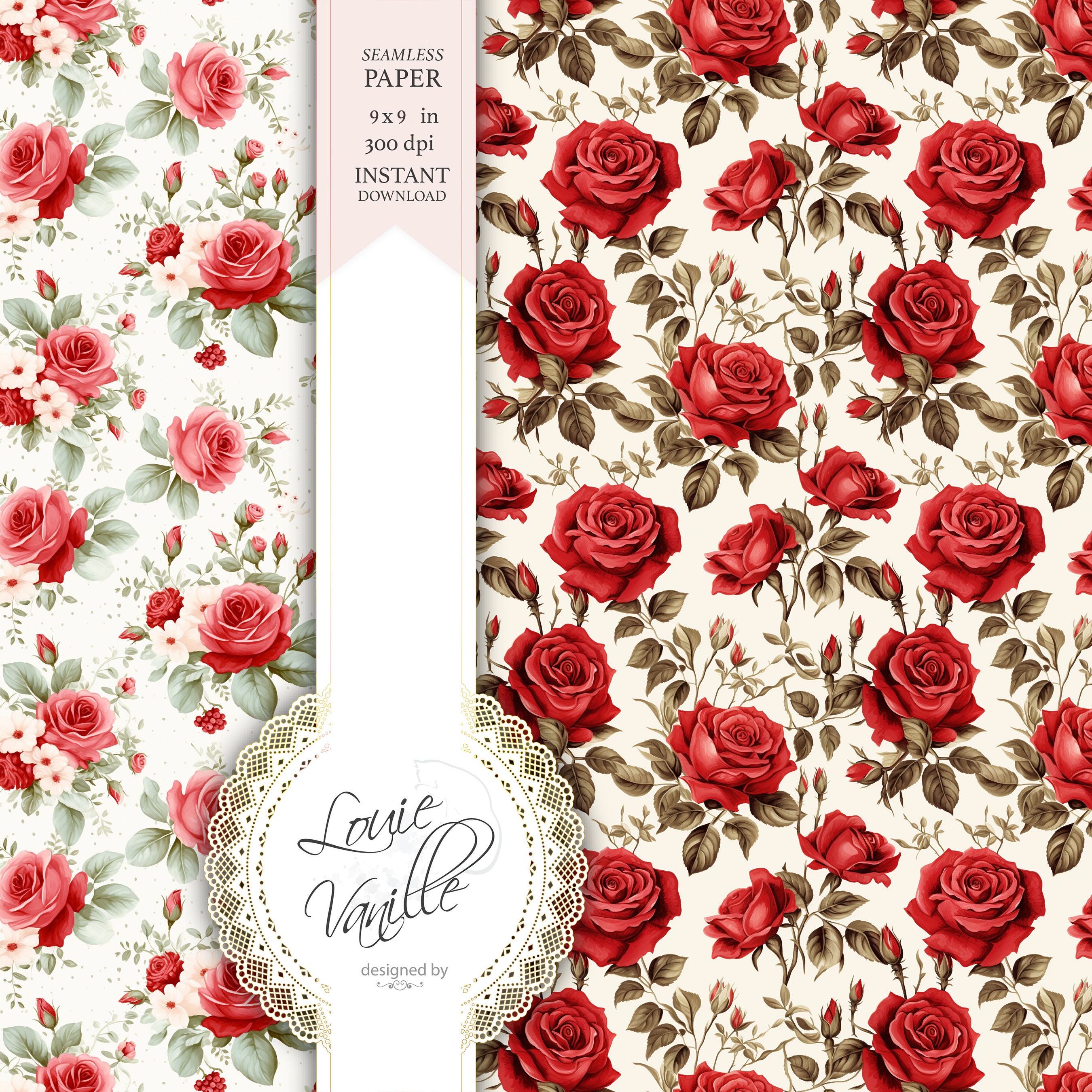 Red Roses Digital Paper Pack SEAMLESS Vintage Distressed - Etsy