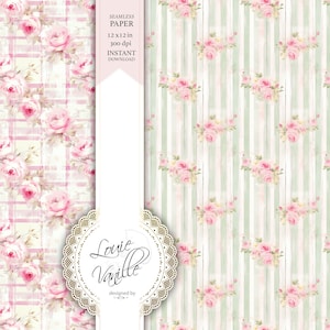 Vintage Spring Digital Paper Roses Pink Mint Green Floral SEAMLESS ...