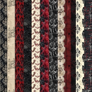 Gothic Halloween Distressed Digital Paper Pack, Black and Red Seamless ...