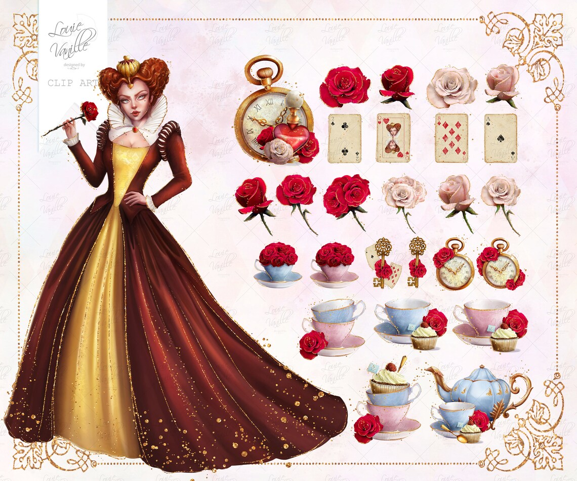 Alice in Wonderland Clip Art Alice Graphics Queen of Hearts - Etsy