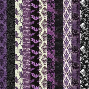 Gothic Halloween Digital Paper Pack, Black and Purple Seamless Gothic ...