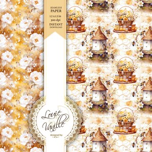 Honey Bee Digital Paper SEAMLESS, Spring Vintage Papers, Scrapbooking ...