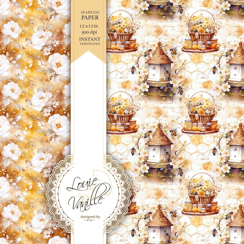 Honey Bee Digital Paper SEAMLESS, Spring Vintage Papers, Scrapbooking ...