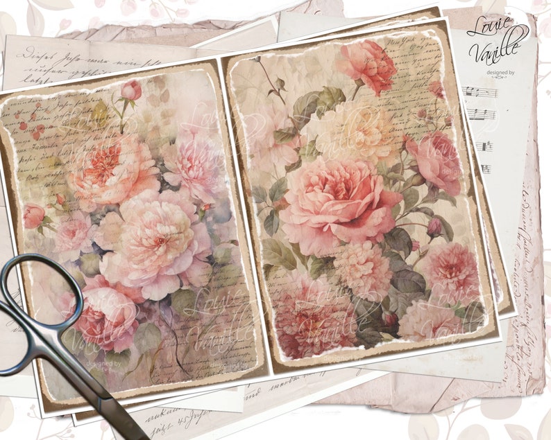 Peonies Vintage Junk Journal Kit, Printable Papers, Scrapbooking ...