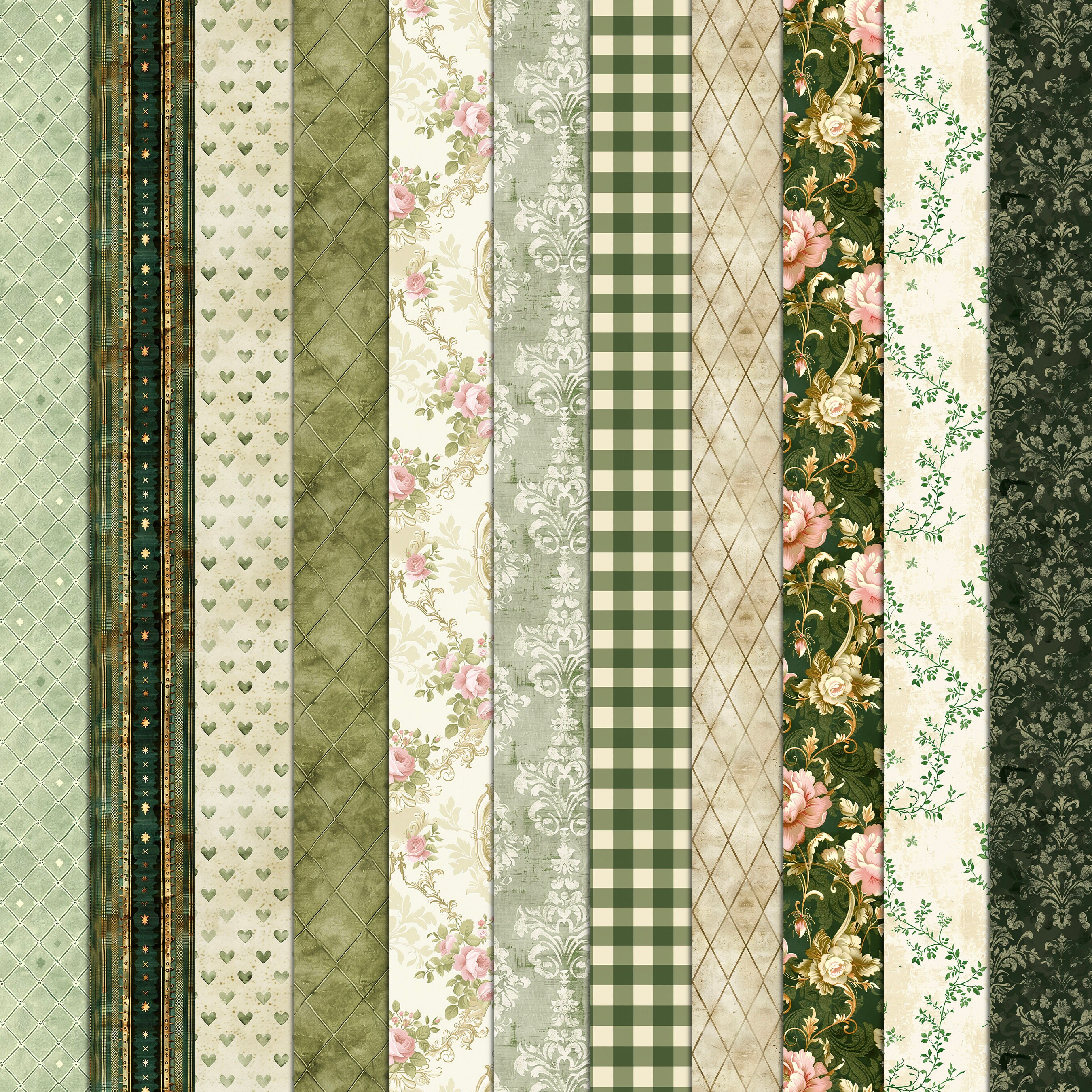 Vintage Green Digital Paper: 100 Seamless Scrapbook Backgrounds ...