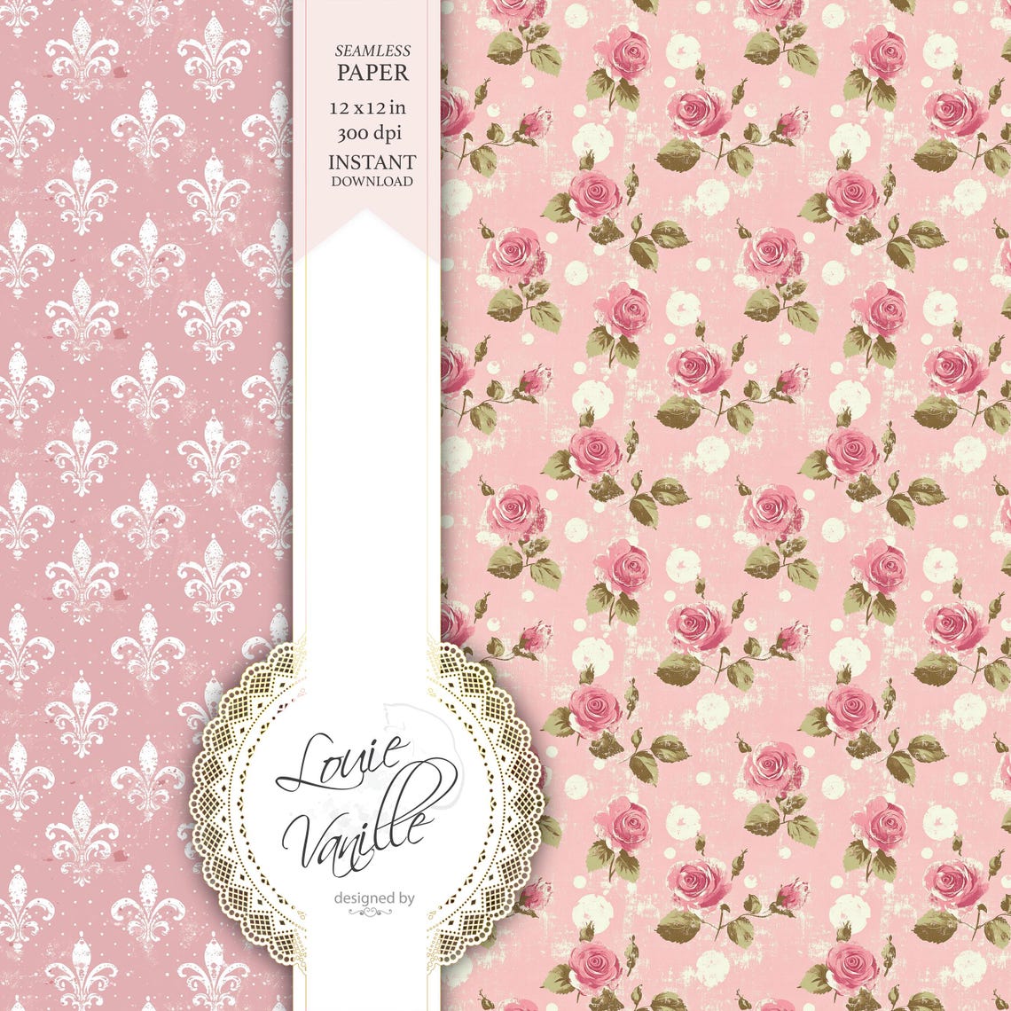 Pink Vintage Romance Digital Paper Pack: Seamless Shabby Textures ...
