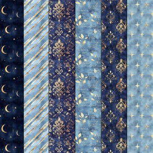 Blue and Gold Digital Paper, SEAMLESS Distressed Patterns, Scrapbooking ...