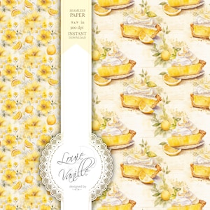 Lemon Dessert Digital Paper Pack, SEAMLESS Lemon Background Paper Set ...