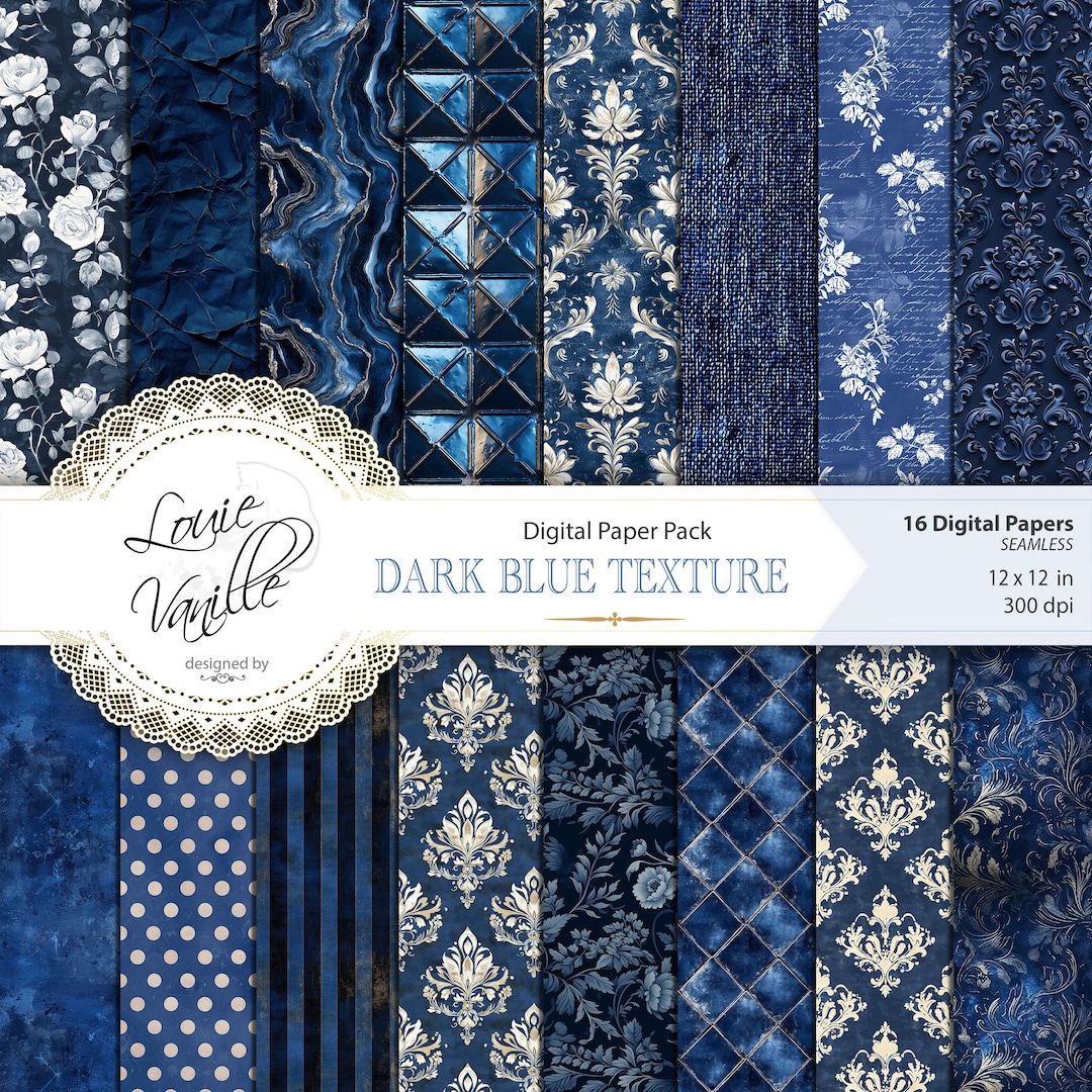 Dark Blue Texture Digital Paper Pack: Seamless Antique Designs (digital ...