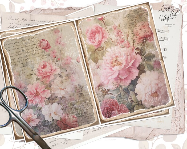 Peonies Vintage Junk Journal Kit, Printable Papers, Scrapbooking ...